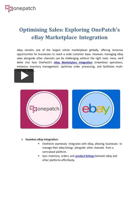 Ppt Optimising Sales Exploring Onepatchs Ebay Marketplace Integration Powerpoint
