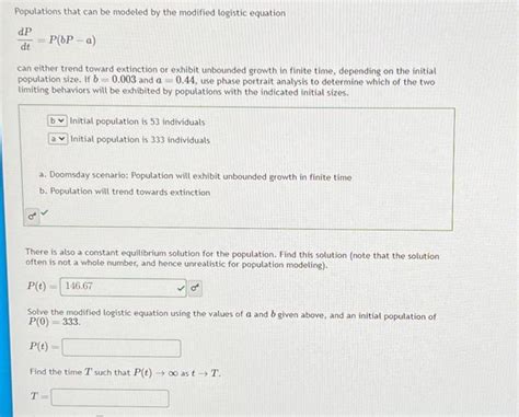 Solved Populations That Can Be Modeled By The Modified
