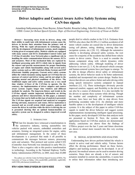 Pdf Driver Adaptive And Context Aware Active Safety Systems Using Can Bus Signals