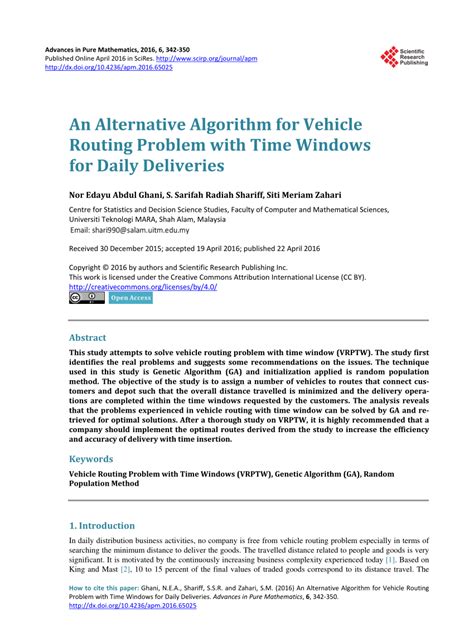 pdf an alternative algorithm for vehicle routing problem with time