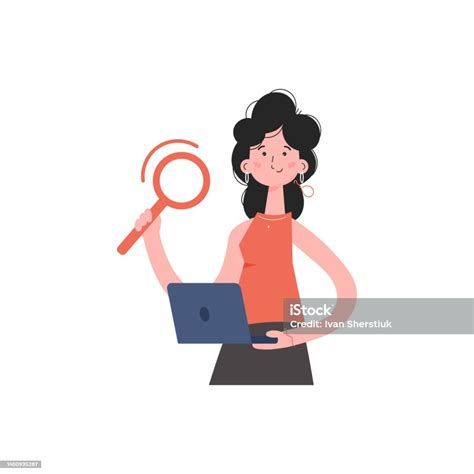 소녀는 허리 깊숙이 서서 컴퓨터에서 일합니다 격리 프리젠 테이션 사이트를위한 요소 개념에 대한 스톡 벡터 아트 및 기타 이미지 개념 검색 구도 Istock