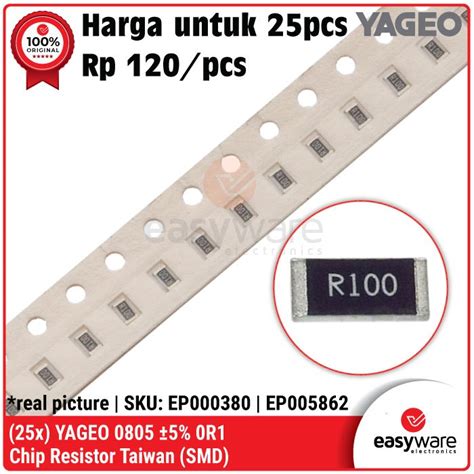 Jual 25pcs Yageo Resistor Taiwan Yageo 0805 Smd Smt ±5 0r1 Ohm Chip Resistor 0 1 Ohm Shopee