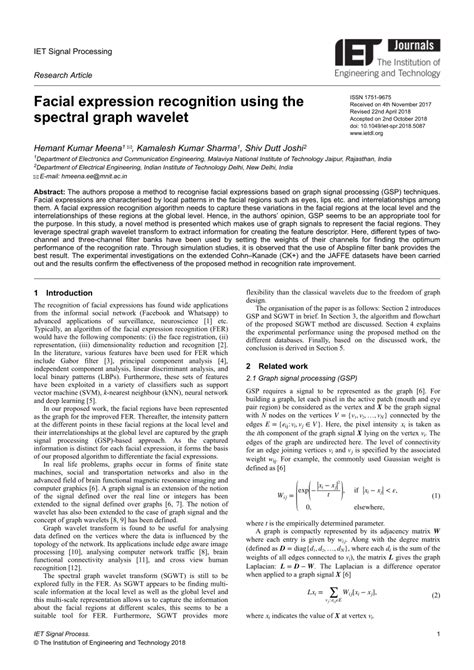 Pdf Facial Expression Recognition Using The Spectral Graph Wavelet