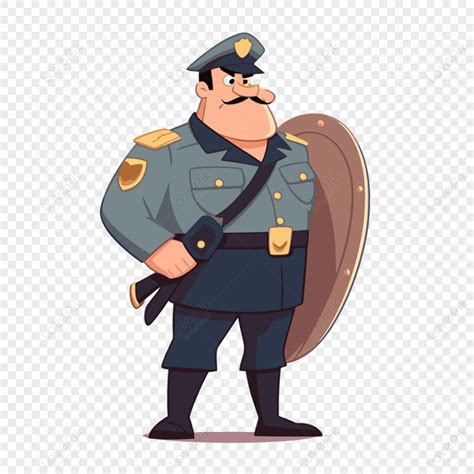 방패와 콧수염을 가진 만화 경찰관 벡터클립 아트경비원 Png 일러스트 무료 다운로드 Lovepik