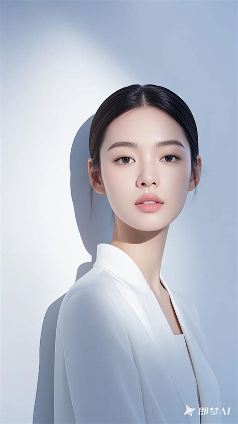 135mm特写镜头，汗毛，轮廓光，正脸，冷白皮，吹弹可破肌肤粉嫩小姐姐极致美 美女小姐姐 极简背景 站立 医美模特 全身 花瓣网