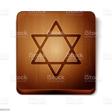 흰색 배경에 고립 된 데이비드 아이콘의 갈색 별 유대인 종교의 상징 이스라엘의 상징 나무 사각형 버튼입니다 벡터 일러스트레이션 유대교에 대한 스톡 벡터 아트 및 기타 이미지