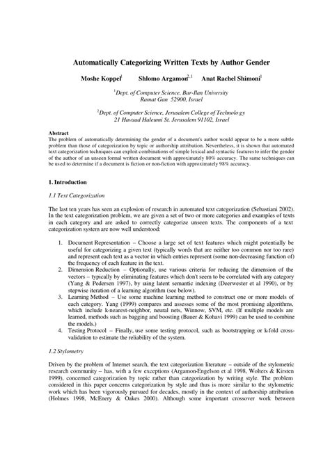 Pdf Automatically Categorizing Written Texts By Author Gender