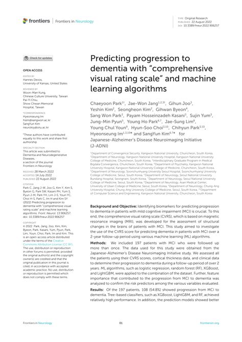 Pdf Predicting Progression To Dementia With “comprehensive Visual Rating Scale” And Machine