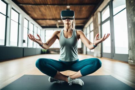 Premium Ai Image Woman Wearing A Vr Headset While Doing Yoga