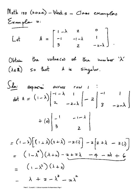 29 Week 5 Example 2 Cofactor Expansion For Determinants Tps2601 Week 5 Example 2
