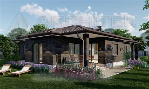 Vr 280 K 1 проект 1 этажного дома из кирпича с гаражом навесом и террасой 14 03x21 4 АрхитЕК