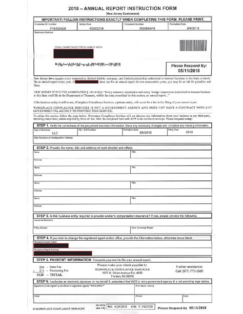 Annual Report Instruction Form Scam Nj