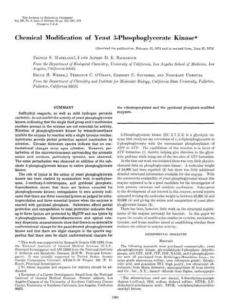 Pdf Chemical Modification Of Yeast 3 Phosphoglycerate Kinase