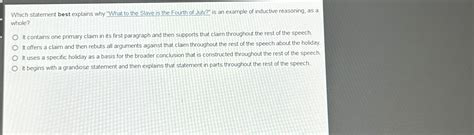 Solved Which Statement Best Explains Why What To The Slave