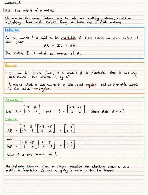 mths212 lecture 9 section 2 lecture 9 2 2 the inverse of a matrix