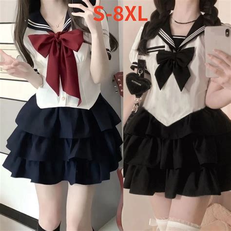 زي مدرسي ياباني بدلة مقاس كبير للنساء ، زي بحار ، فتاة كورية صغيرة