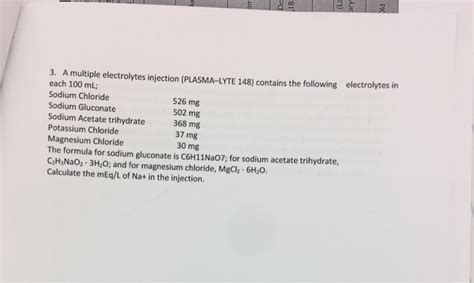 Solved A Multiple Electrolytes Injection Plasma Lyte 148
