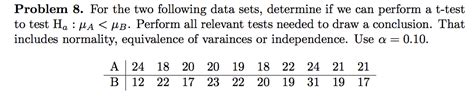 solved problem 8 for the two following data sets determine