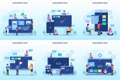 Premium Vector Development Team At Work Concept Flat Vector Illustration