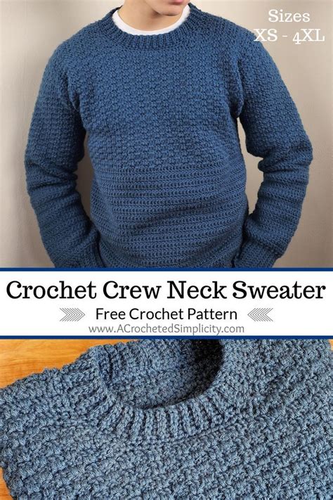 Free Crochet Crew Neck Sweater Pattern Split Level Mens Sweater
