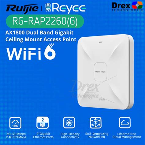 Ruijie Rg Rap2260 G Ax1800 Dual Band Gigabit Ceiling Mount Access Point Wifi 6 Shopee Philippines