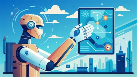 Robot Hand Pressing On Virtual Digital Screen Big Data Connection
