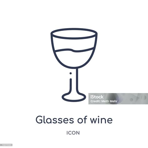 음식 개요 컬렉션에서 와인 아이콘의 선형 안경 와인 아이콘 흰색 배경에 고립의 얇은 라인 안경 와인의 안경 유행 그림 결정체에 대한 스톡 벡터 아트 및 기타 이미지 Istock