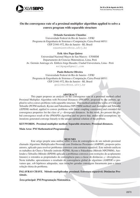 Pdf On The Convergence Rate Of A Proximal Multiplier Algorithm