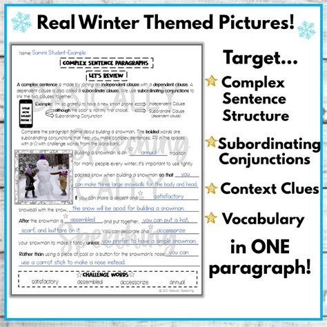 Writing Complex Sentences With Subordinating Conjunctions Paragraph Fames Winter Made By Teachers