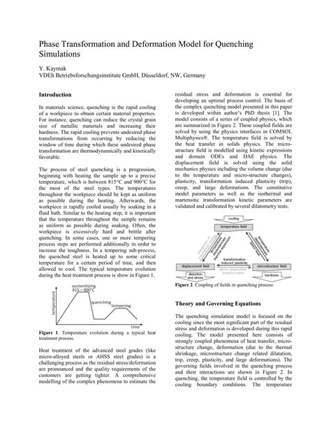 Pdf Phase Transformation And Deformation Model For Quenching Simulations