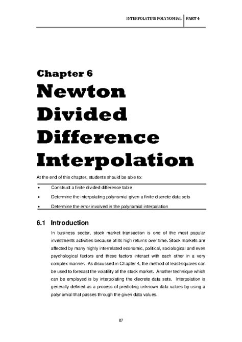 Introduction To Numerical Analysis Chapter 6 Newton Divided