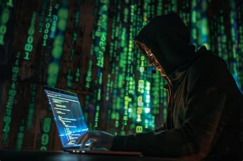 Hacker In A Dark Room Working On A Laptop At Night Premium AI Generated Image