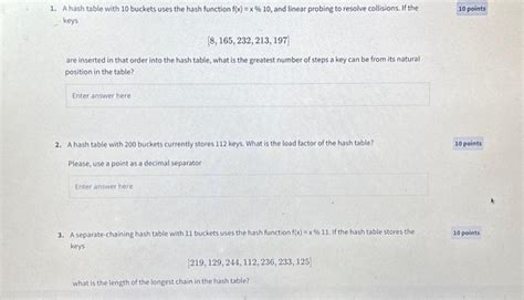 Solved 1 A Hash Table With 10 Buckets Uses The Hash