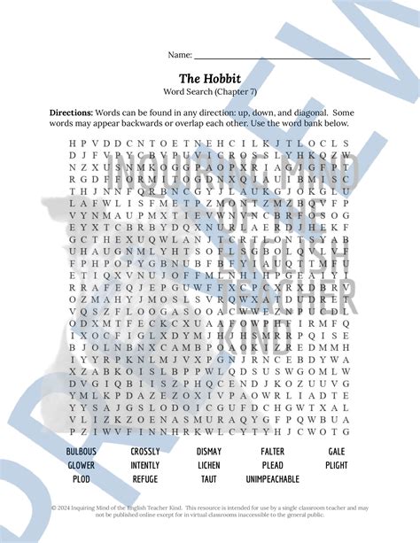 The Hobbit Chapter 7 Vocabulary Games And Activities For High School