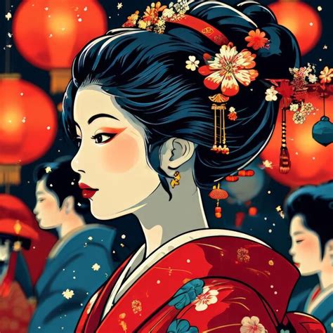 Premium Vector Japanese Girl In Traditional Dress With A Bouquet Of Red Roses Japanese Girl In