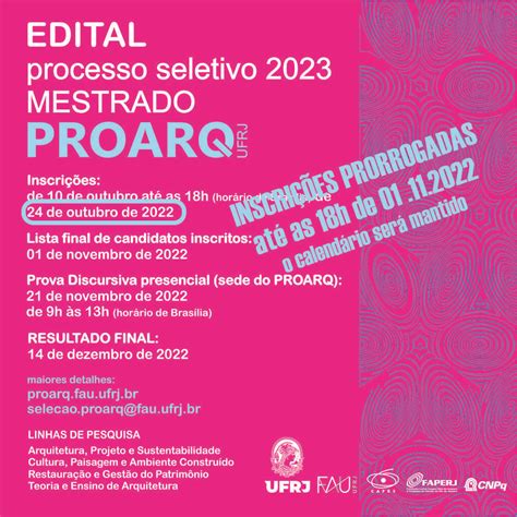 Processo Seletivo Edital 2023 Mestrado Notícias Proarq