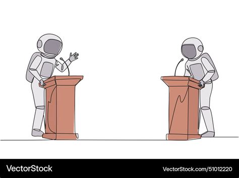 Single Continuous Line Drawing Two Astronauts Vector Image
