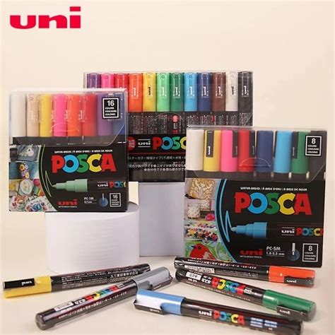 New Uni Posca Marker Pen Set Acrylic Pc 1m 3m 5m 8k 17k 7 8 15 16 Colors Rotulador Permanente