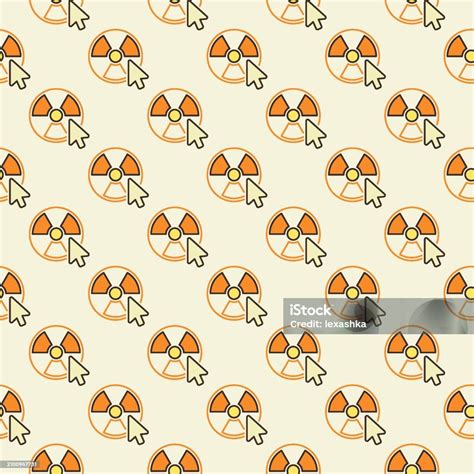Mouse Cursor And Radiation Symbol Vector Colored Seamless Pattern In Outline Style Stock