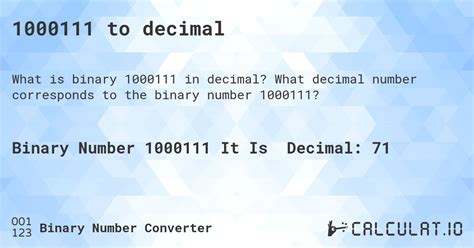 1000111 To Decimal Calculatio