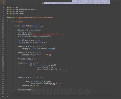 Diagonalprincipaldatosinvertidosvectorc