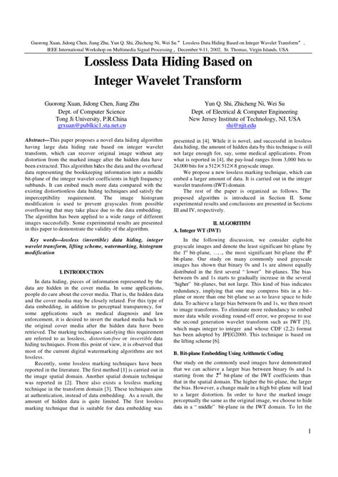 Pdf Lossless Data Hiding Based On Integer Wavelet Transform