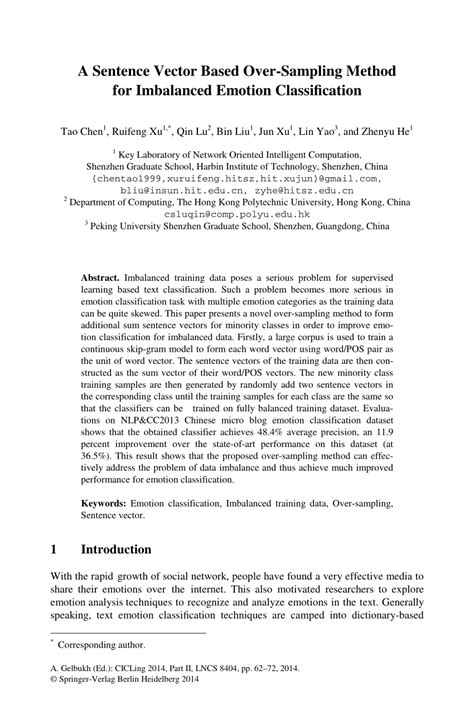 Pdf A Sentence Vector Based Over Sampling Method For Imbalanced