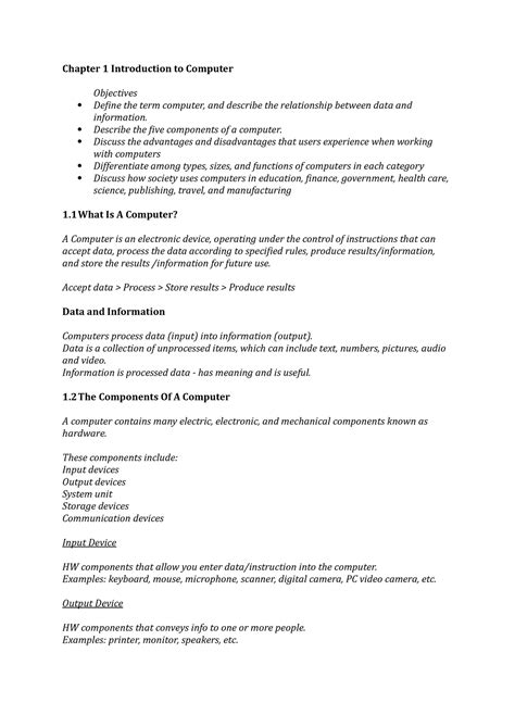 Chapter 1 Introduction To Computer Chapter 1 Introduction To Computer