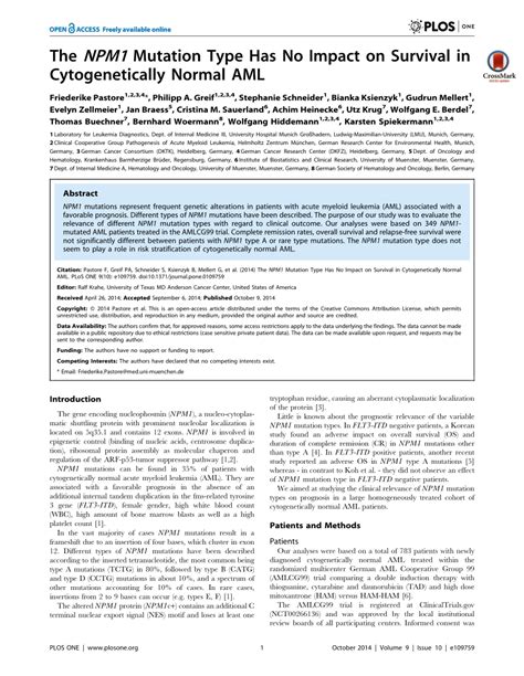 Pdf The Npm1 Mutation Type Has No Impact On Survival In