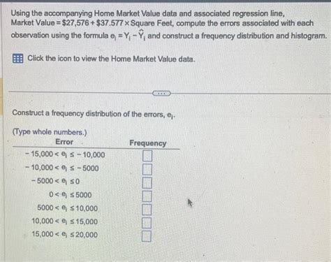Solved Using The Accompanying Home Market Value Data And