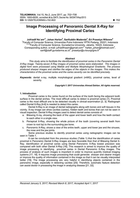 Image Processing Of Panoramic Dental X Ray For Identifying Proximal Caries Pdf