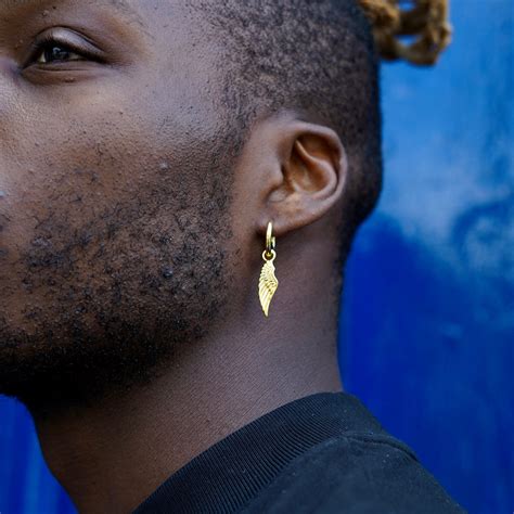 Mens Earrings Mens Dangle Earrings 18k Gold Earrings Men Angel