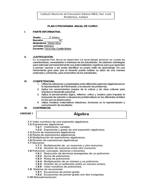 Plan Anual Matemática 2023 Pdf Número Real Álgebra Abstracta