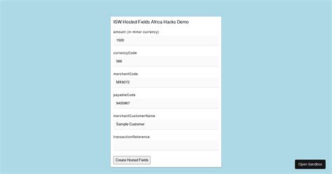 Interswitch Hosted Fields Payment Integration AfricaHacks Codesandbox